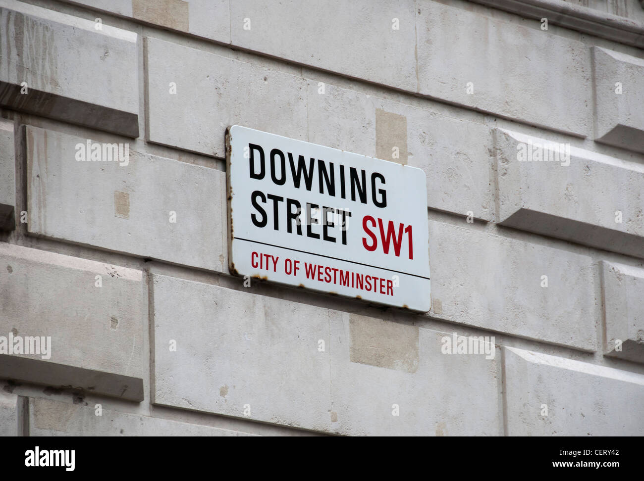 Street name sig depicting Downing Street the home of the Prime Minister ...