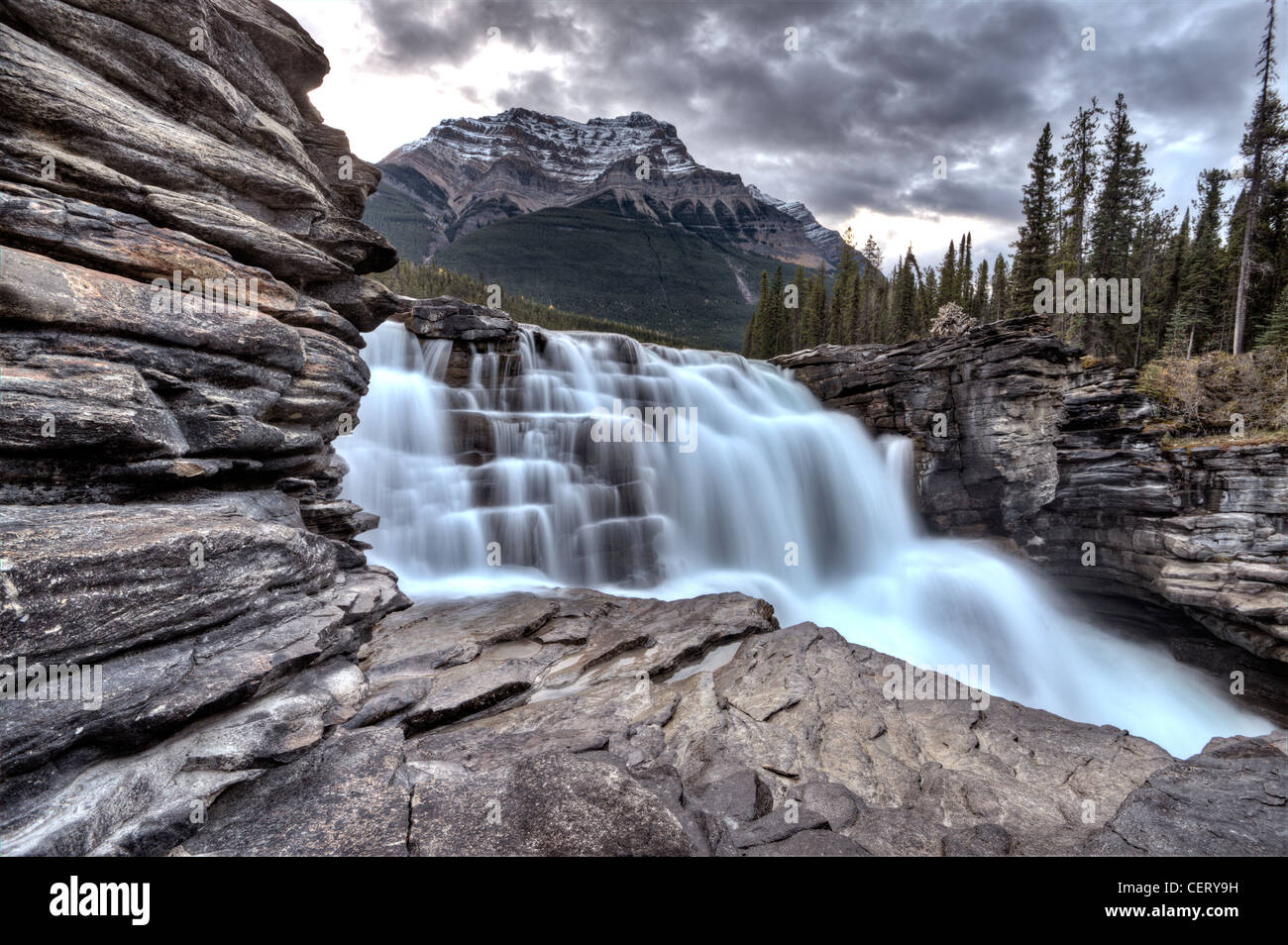 Athabasca Waterfall Alberta Canada river flow and blurred water Stock ...