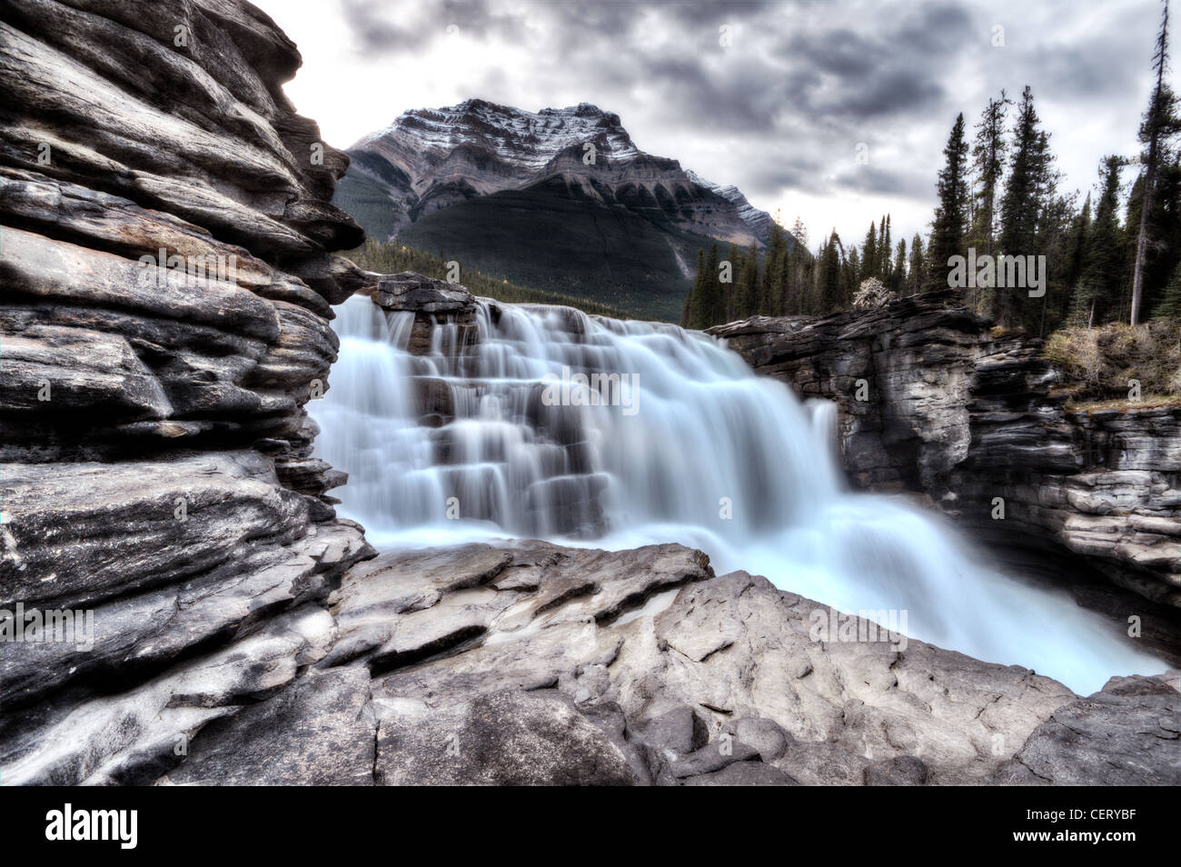 Athabasca Waterfall Alberta Canada river flow and blurred water Stock ...