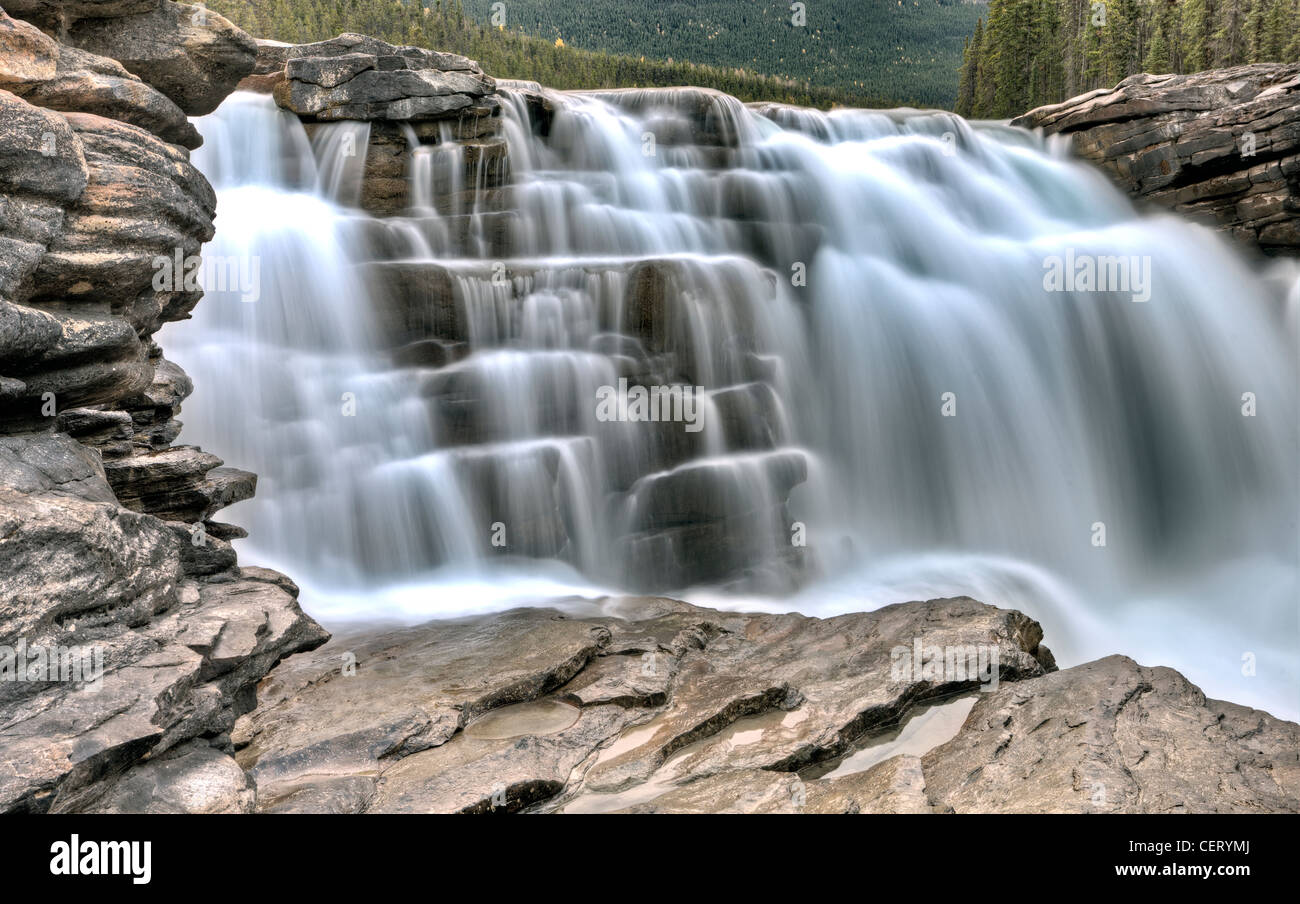 Athabasca Waterfall Alberta Canada river flow and blurred water Stock ...