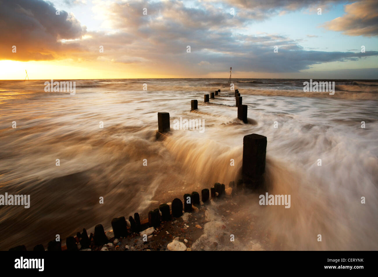 Hunstanton groynes taken at sunset on the North Norfolk Coast Stock ...