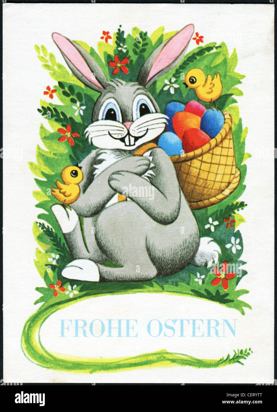 GERMANY - CIRCA 1979: Postcard printed in the GDR shows a bunny ...