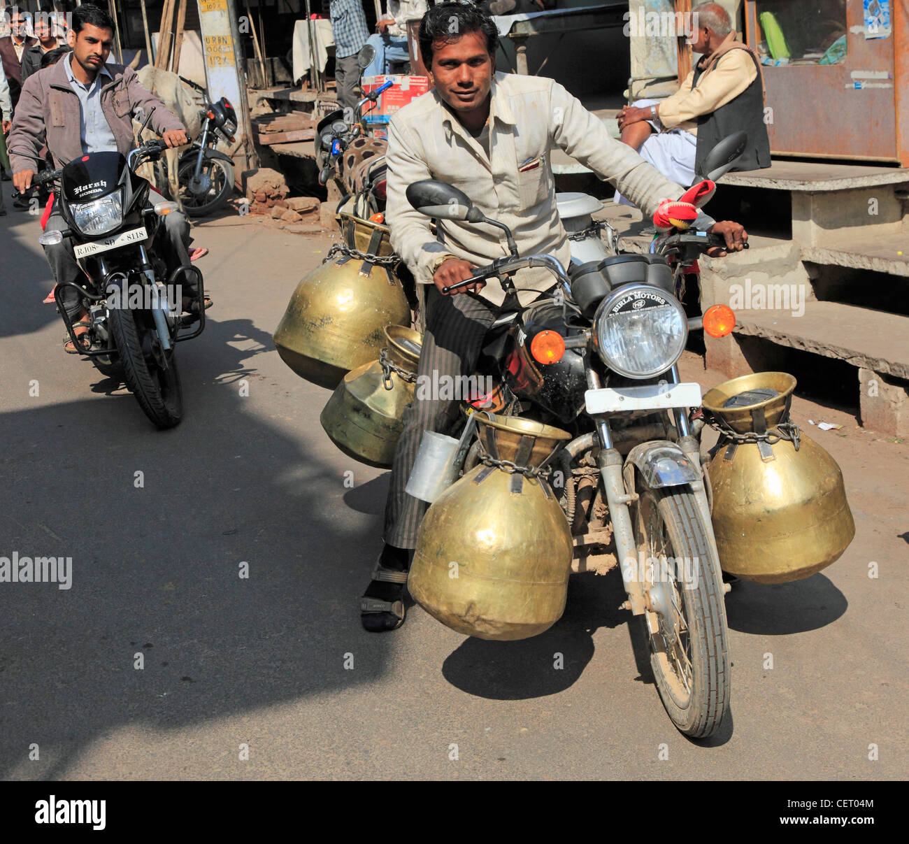 India, Rajasthan, Bundi, milk carrier, motorcycle Stock Photo - Alamy