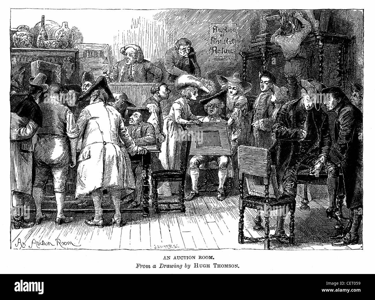 An Auction Room - engraving from a drawing by Hugh Thompson Stock Photo ...