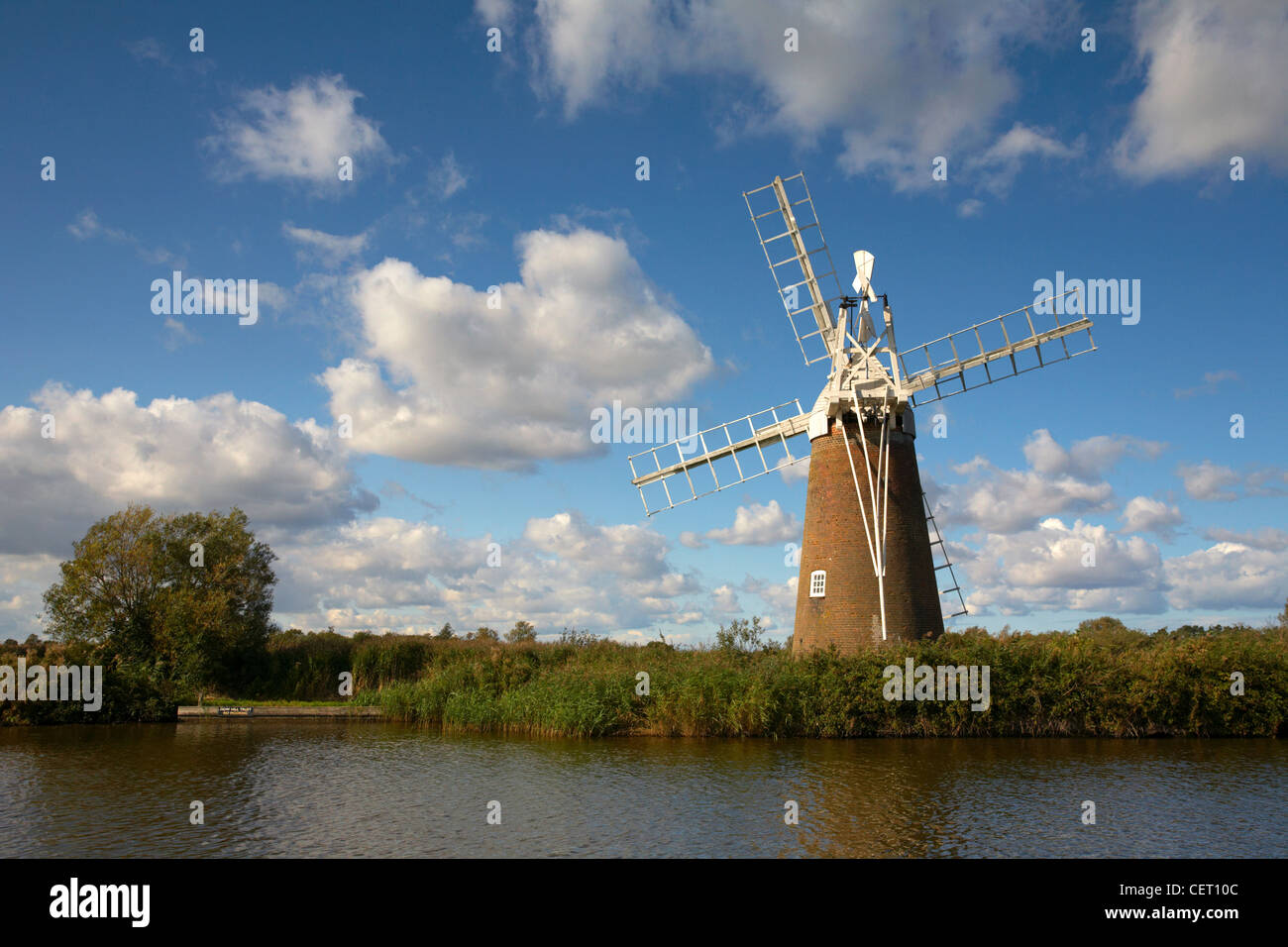 Boardmans traditional open framed timber windmill on the Norfolk Broads ...