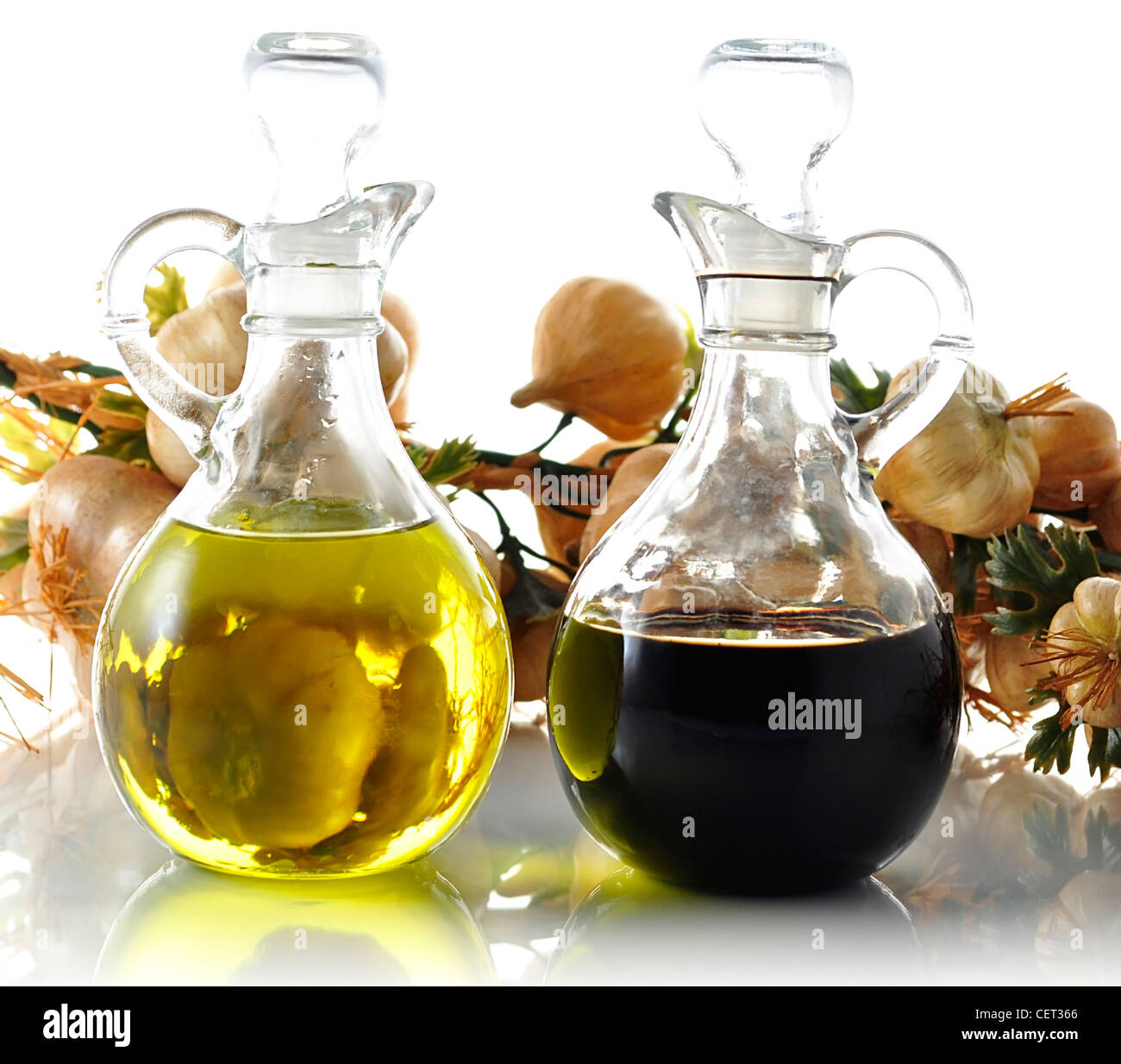 oil and vinegar bottles , close up Stock Photo - Alamy