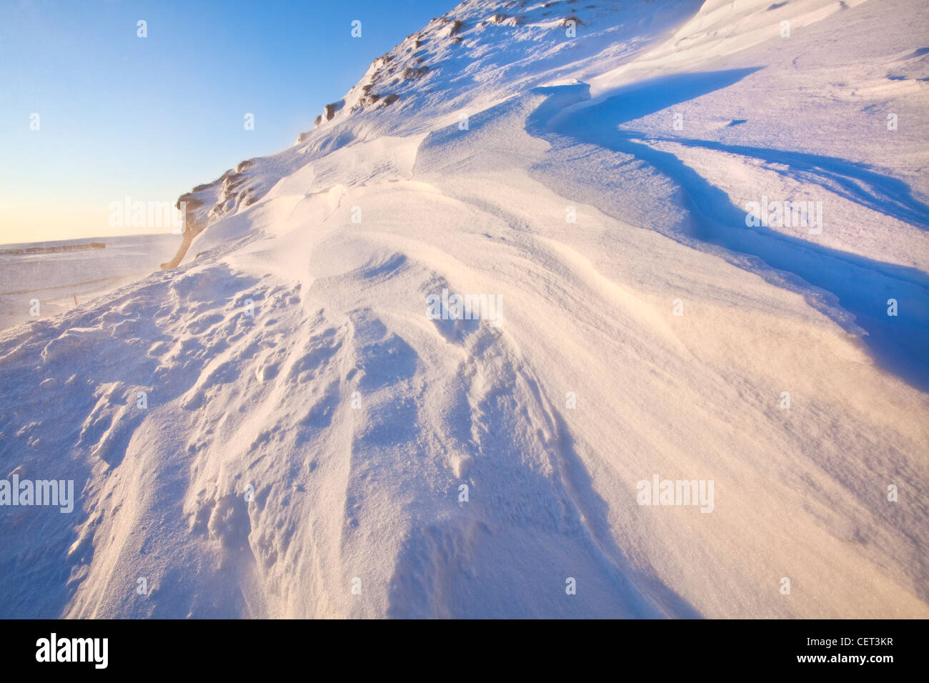 Snow drift formations on Rushup Edge, a ridge in the Peak District ...