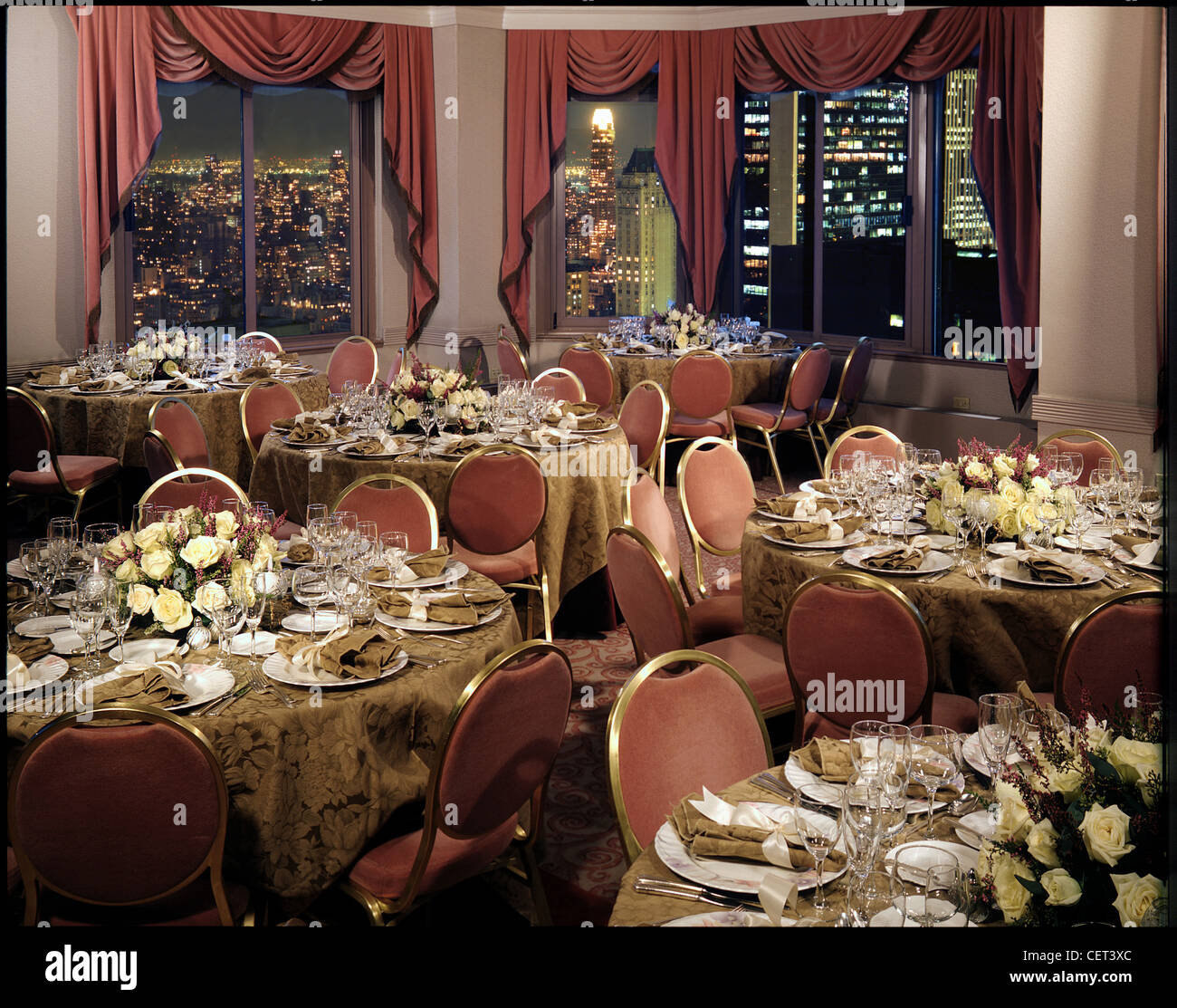 Dining room, ready for event, conference, wedding. In high rise with ...
