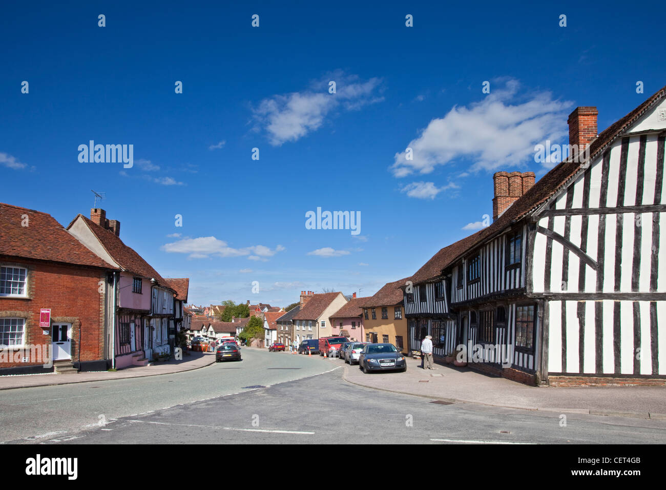 Half-timbered medieval buildings in the historic village of Lavenham ...