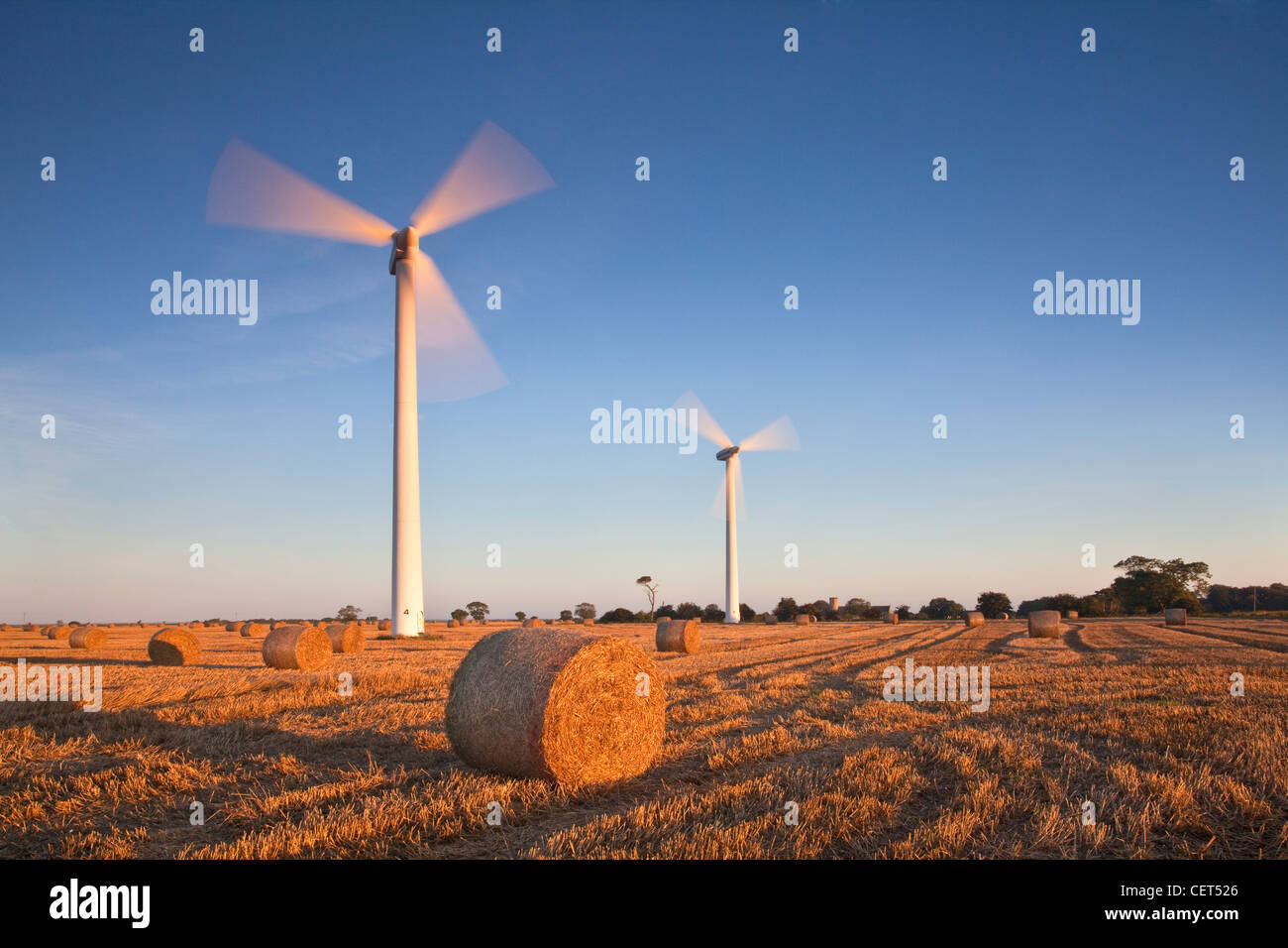 Hay Bales and wind turbines on Blood Hill at Winterton Windfarm Stock ...