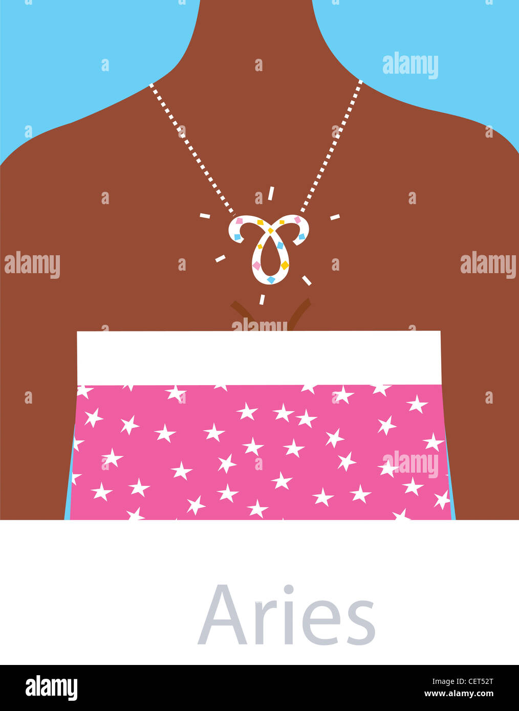 Illustrated star signs Aries Female wearing a strapless pink top and a ...