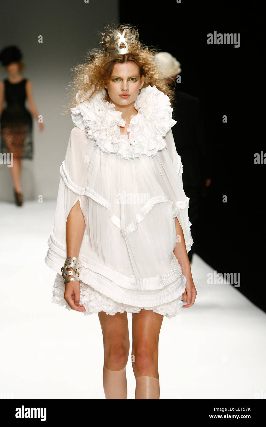 John Rocha London Ready to Wear Spring Summer A white hoop top slashed ...