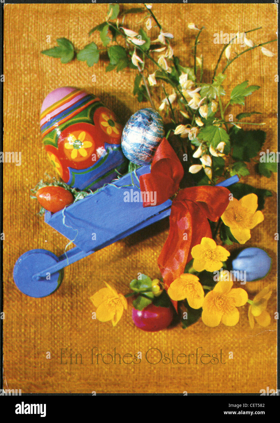 Easter postcard printed in Germany shows the Easter eggs flowers and ...
