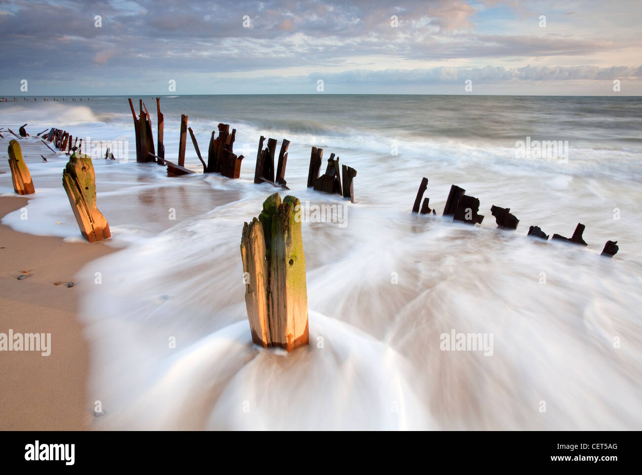 The remains of the now damaged sea defences at Happisburgh on the ...