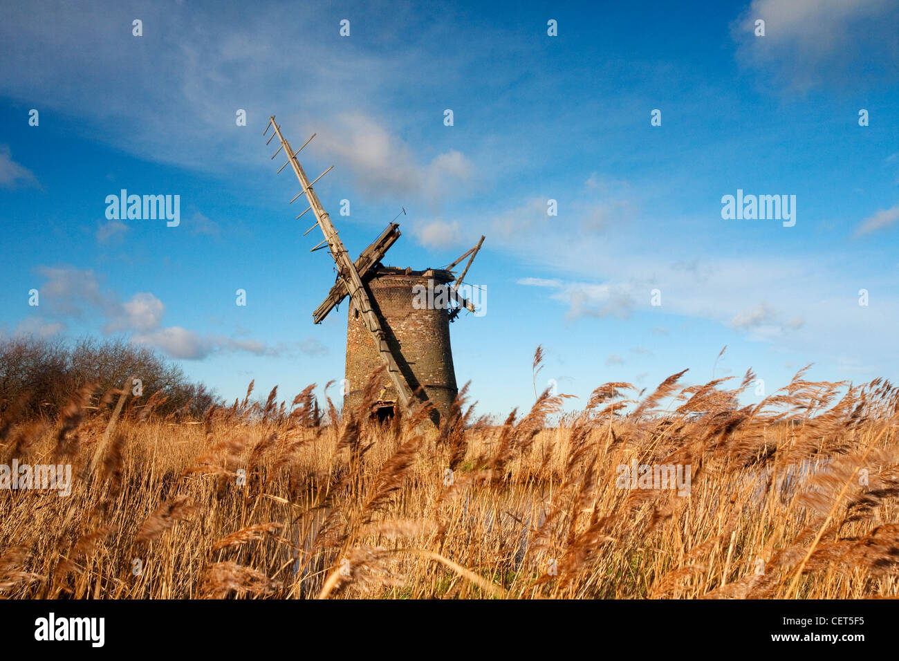 The derelict Brograve Level drainage mill on the Norfolk Broads Stock ...