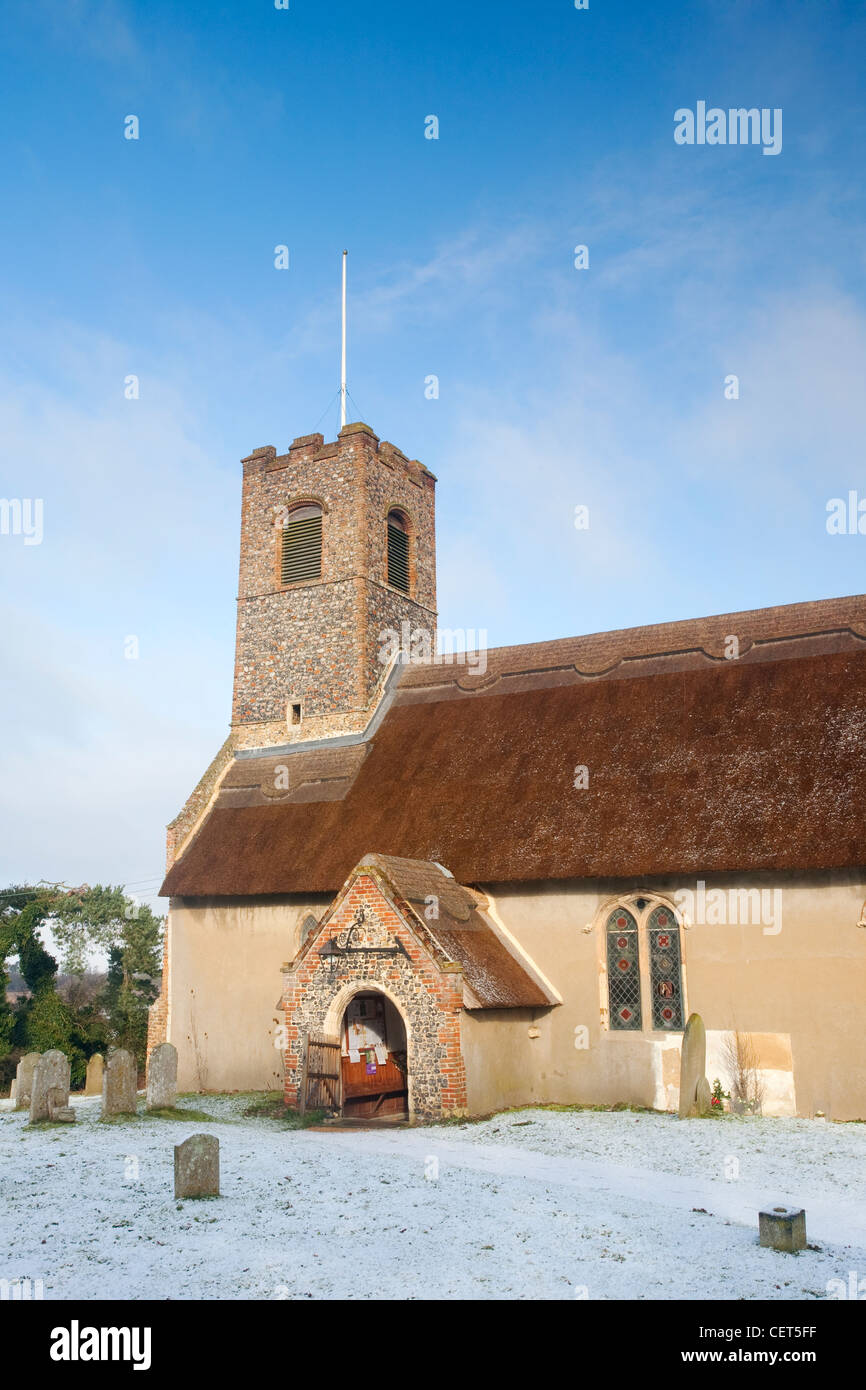 St Ethelbert Church at Thurton in Norfolk following a winter snowfall ...
