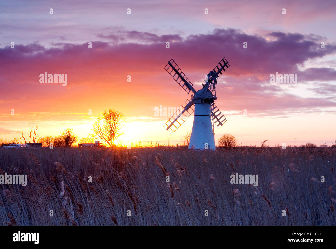 Thurne Mill at sunset on the Norfolk Broads Stock Photo - Alamy