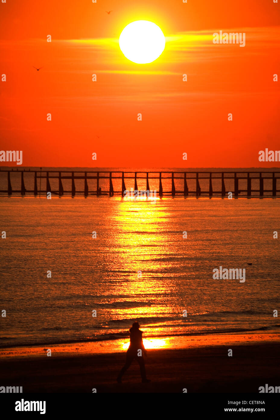 Colourful colorful cold winter sunset at Littlehampton West Sussex ...