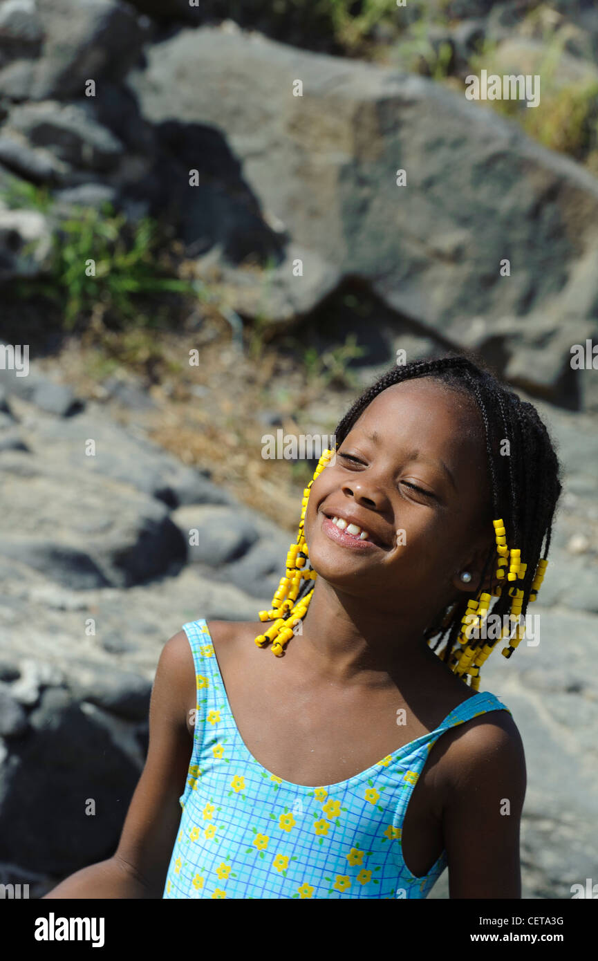 Girl, Bay of Tarrafal, Santiago, Cape Verde Islands, Africa Stock Photo ...