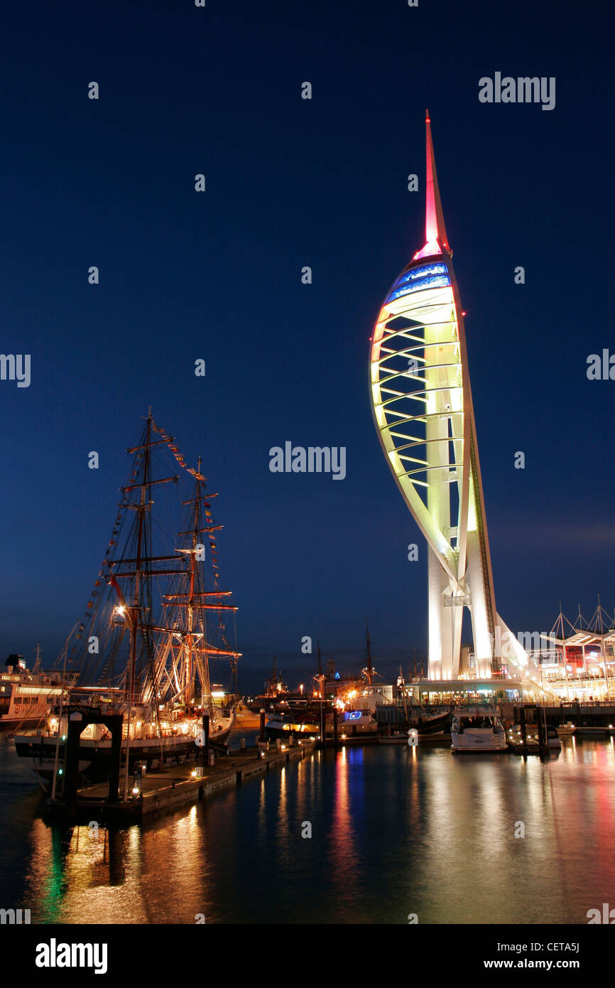 A night view of the Spinnaker Tower at Gunwharfs Quays. The Spinnaker ...
