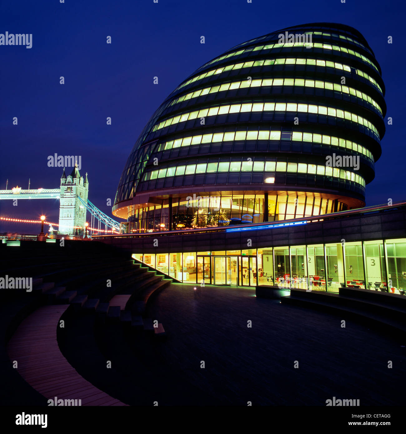 City Hall at night. The headquarters of the Greater London Authority ...