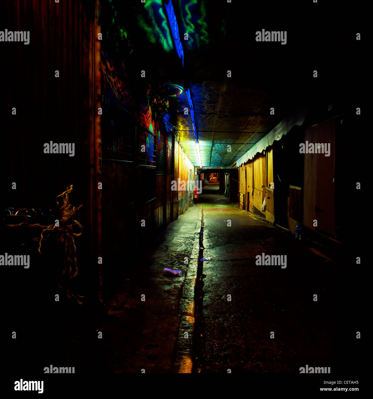 Neon alley at night. Camden is famous for its street markets as well as ...