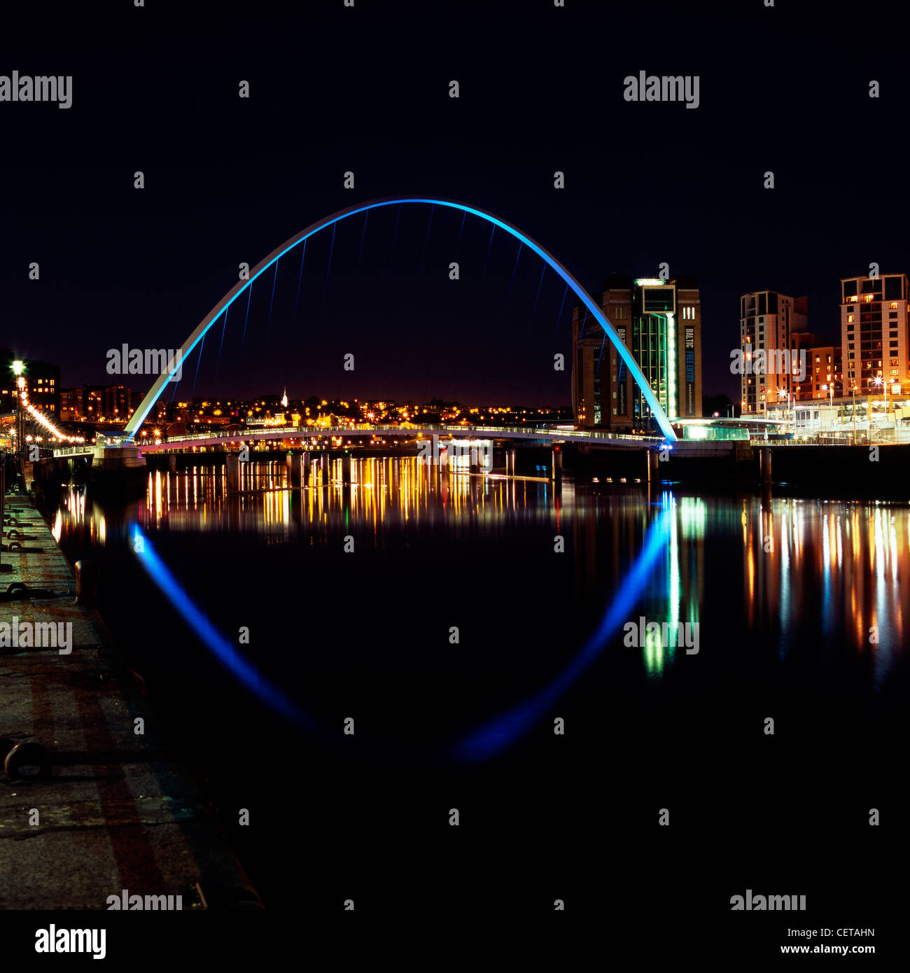 Gateshead Millennium Bridge at night. This award winning bridge opened ...