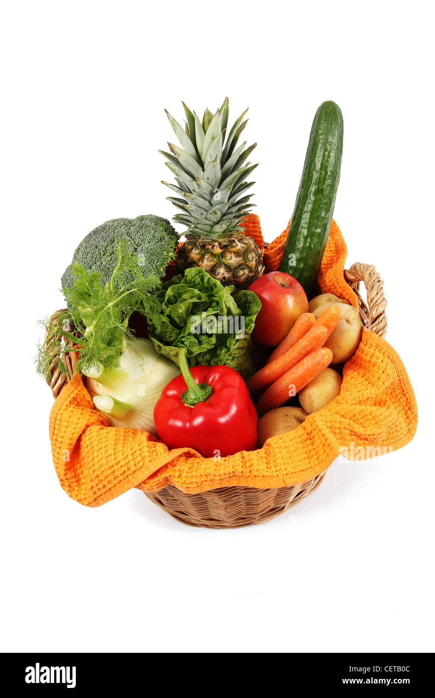Green an colorful young and fresh Vegetables in a Basket Stock Photo ...