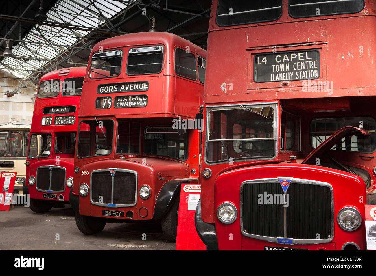 UK, Wales, Swansea, Docks, Bus Museum, AEG Regent double decker buses ...