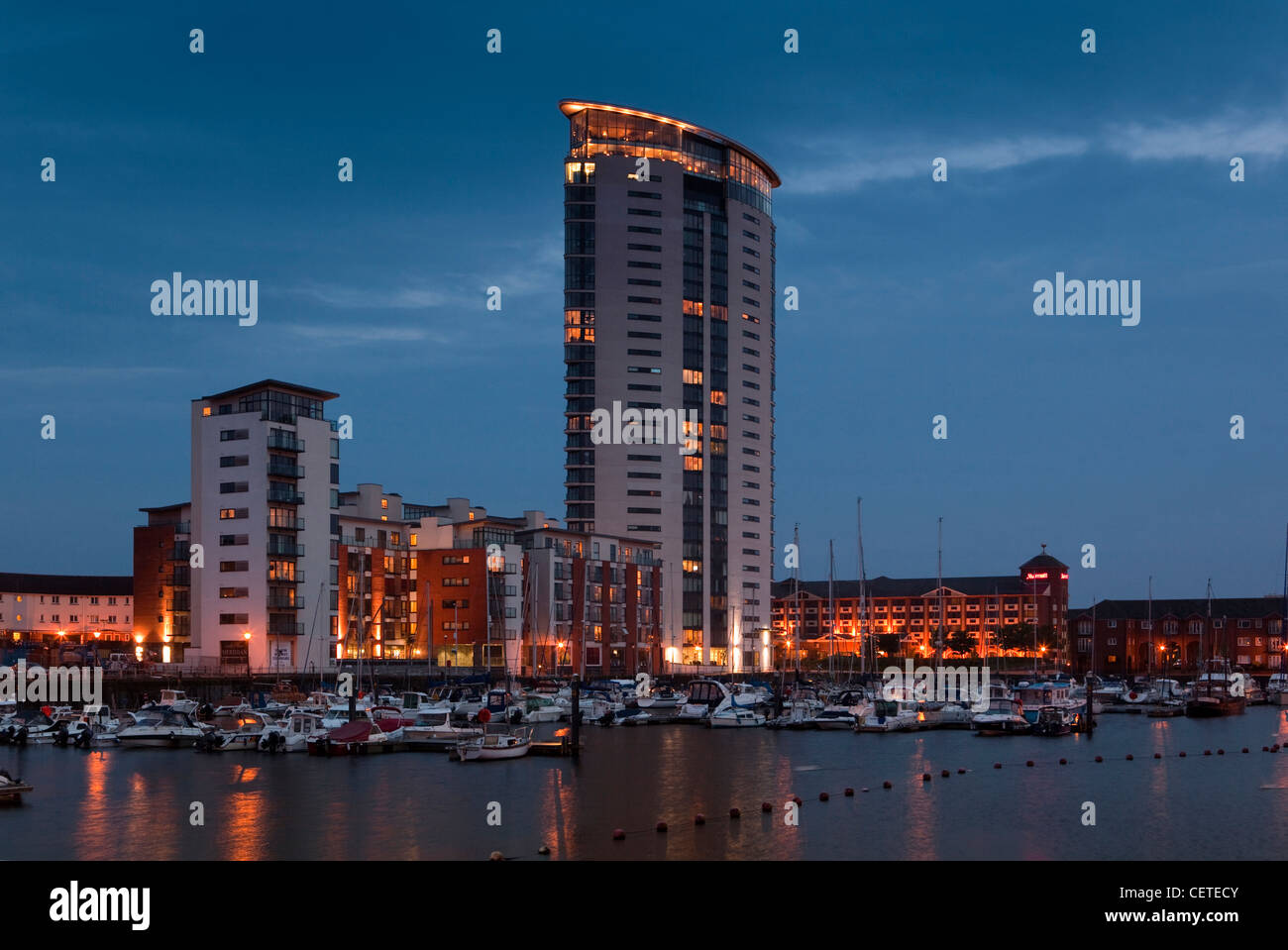 UK, Wales, Swansea, Maritime Quarter, Meridian Tower, towering over the ...
