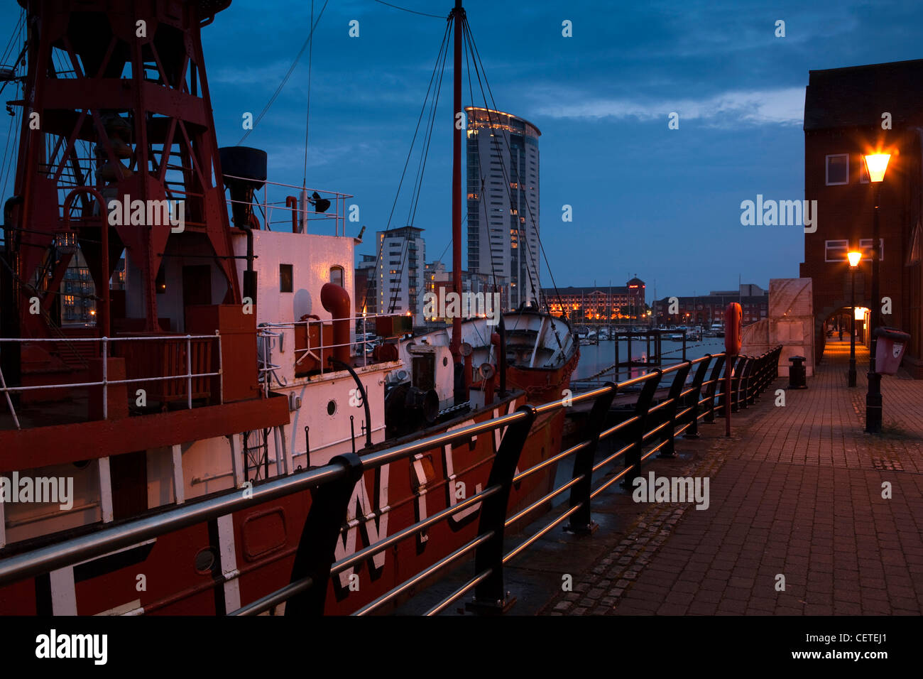 UK, Wales, Swansea, Maritime Quarter, Helwick Lightship moored at ...