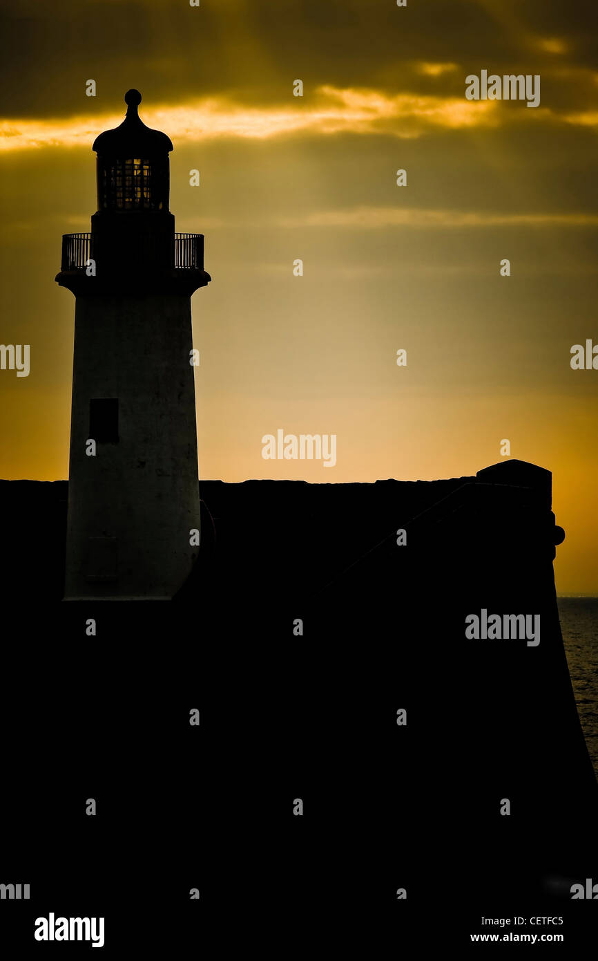 A silhouette of the lighthouse at sunset in Whitehaven Stock Photo - Alamy