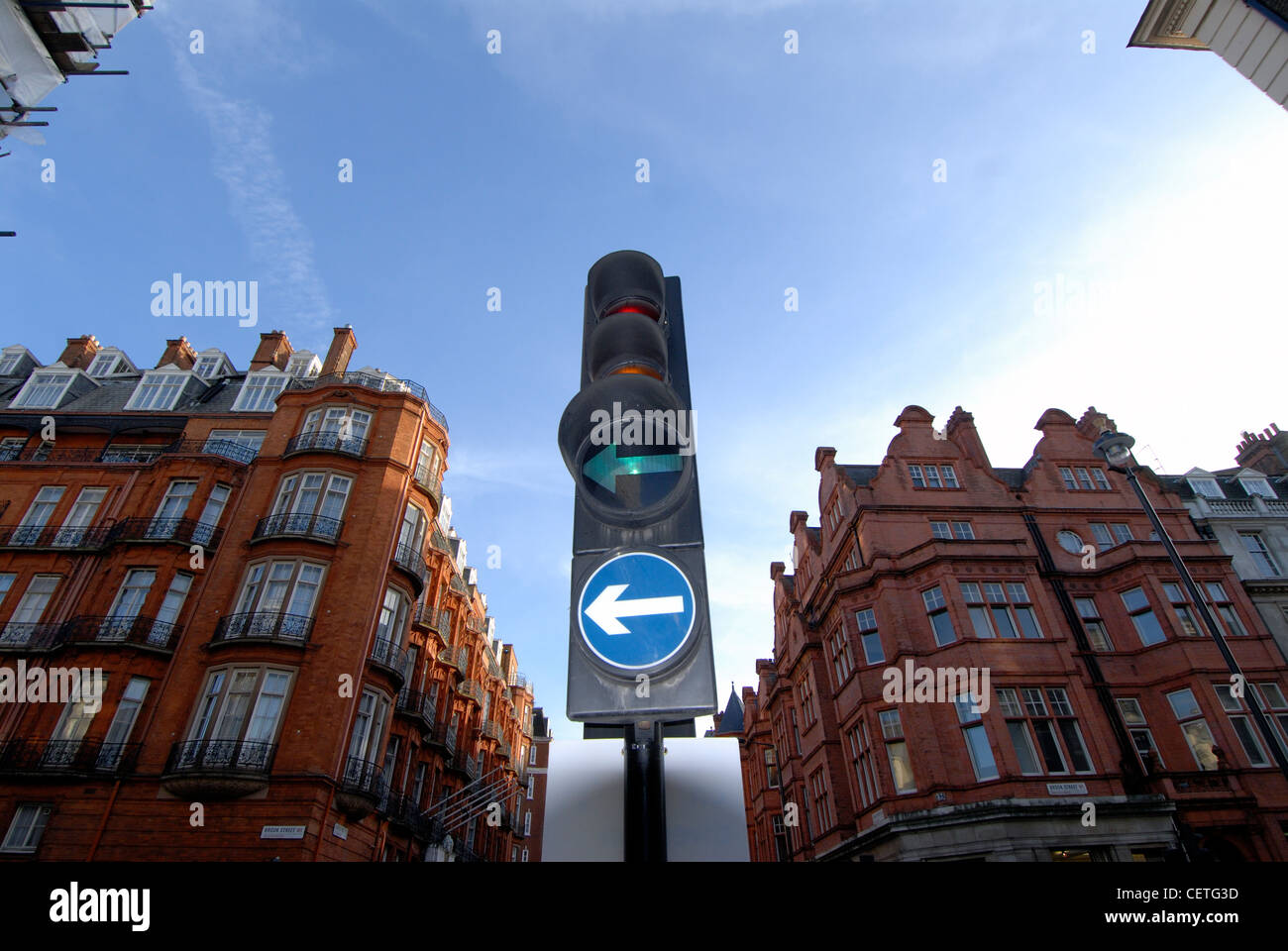 Green traffic lights in Mayfair. In 1868 the first traffic lights were ...