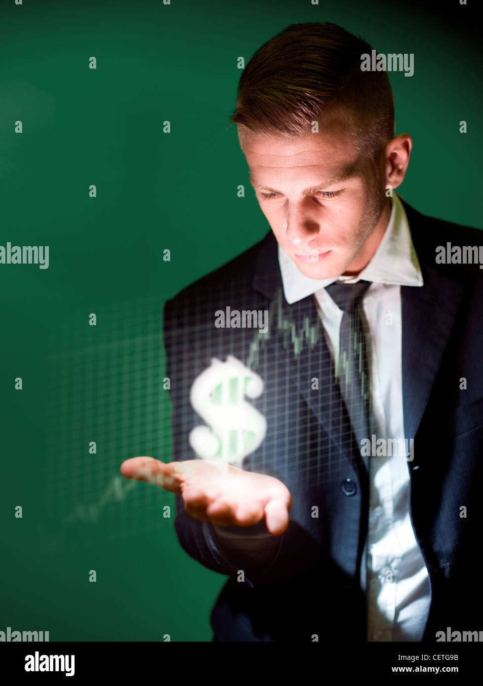 Currency trading concept with glowing dollar sign and graph Stock Photo ...