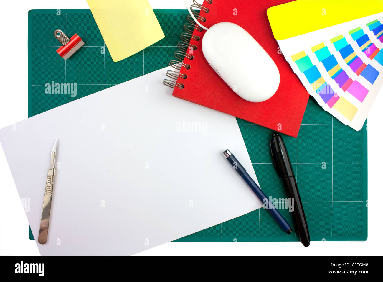 typical graphic designers toolkit or desk looking down from above Stock ...