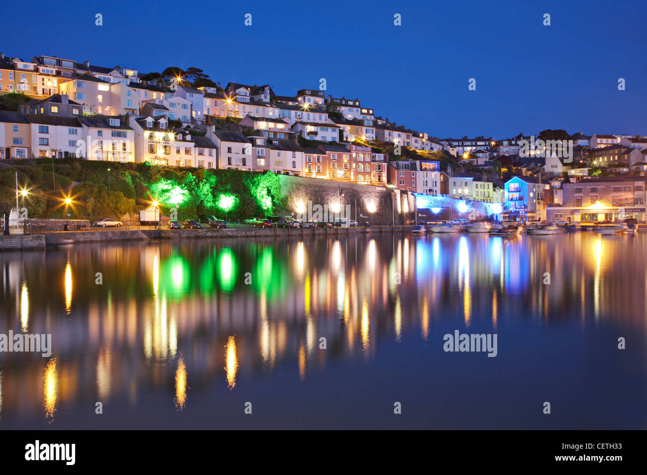 A view of the harbour at night. Brixham was the largest fishing port in ...