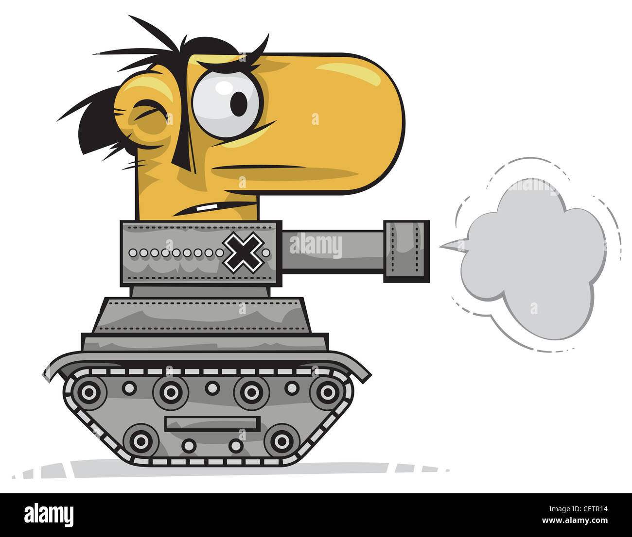 Crazy funny man driving with a tank and shooting Stock Photo - Alamy