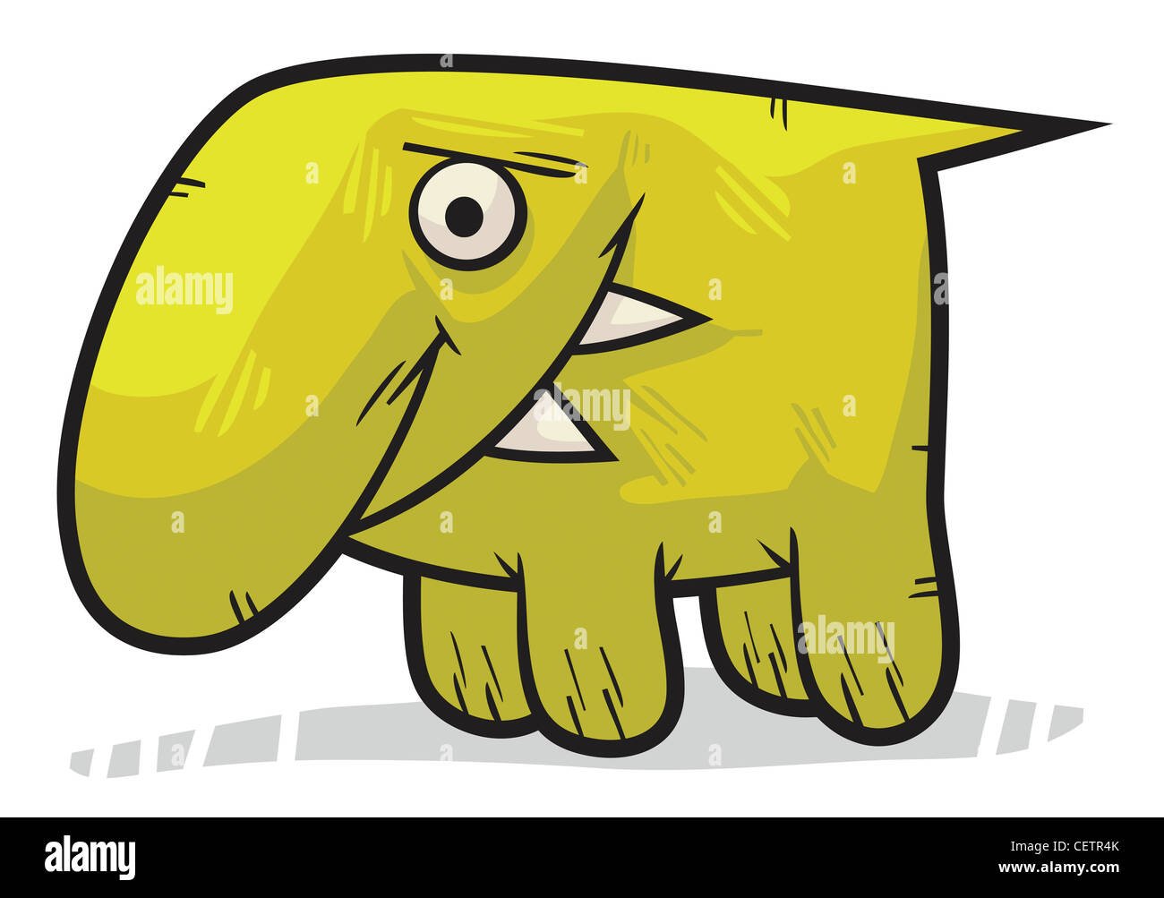 Green cute creature with two big teeth Stock Photo - Alamy