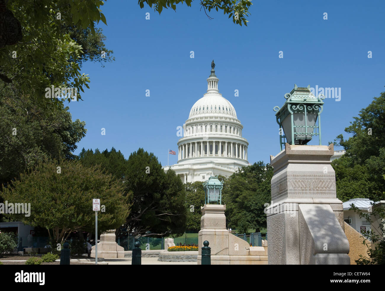 Capitol view from the park with beautiful lampposts, Washington, DC ...