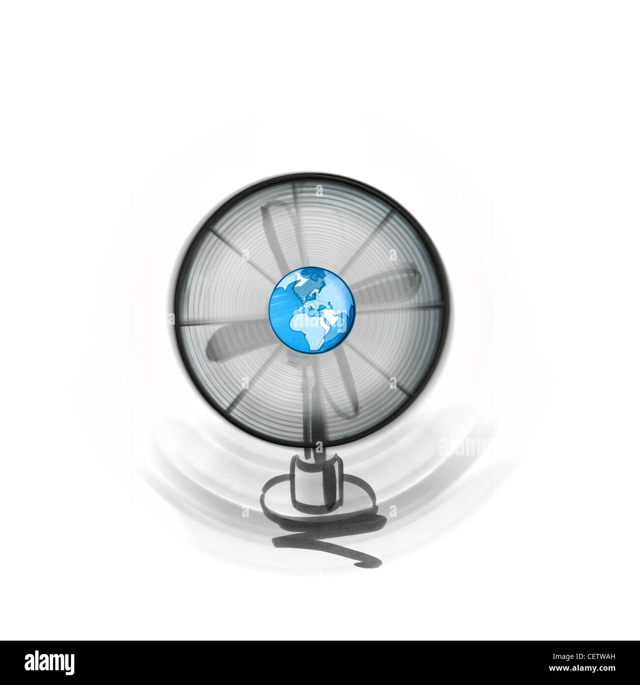 Wind energy, fan with earth in center Stock Photo - Alamy