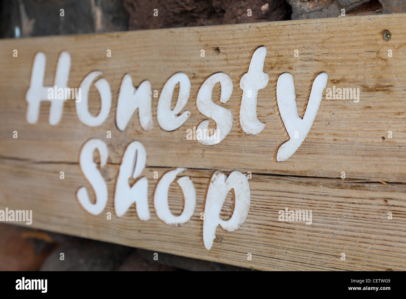 Wooden sign for Honesty Shop Stock Photo - Alamy