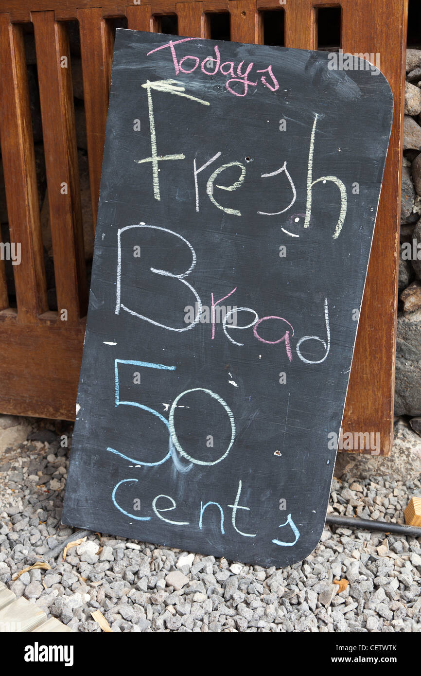 Blackboard advertising Fresh Bread 50 cents Stock Photo - Alamy