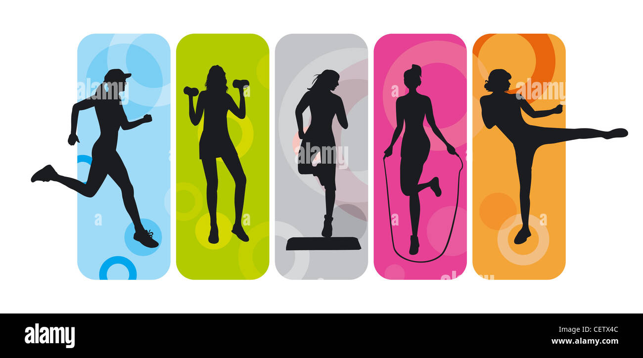 Sport silhouettes on an abstract background Stock Photo - Alamy