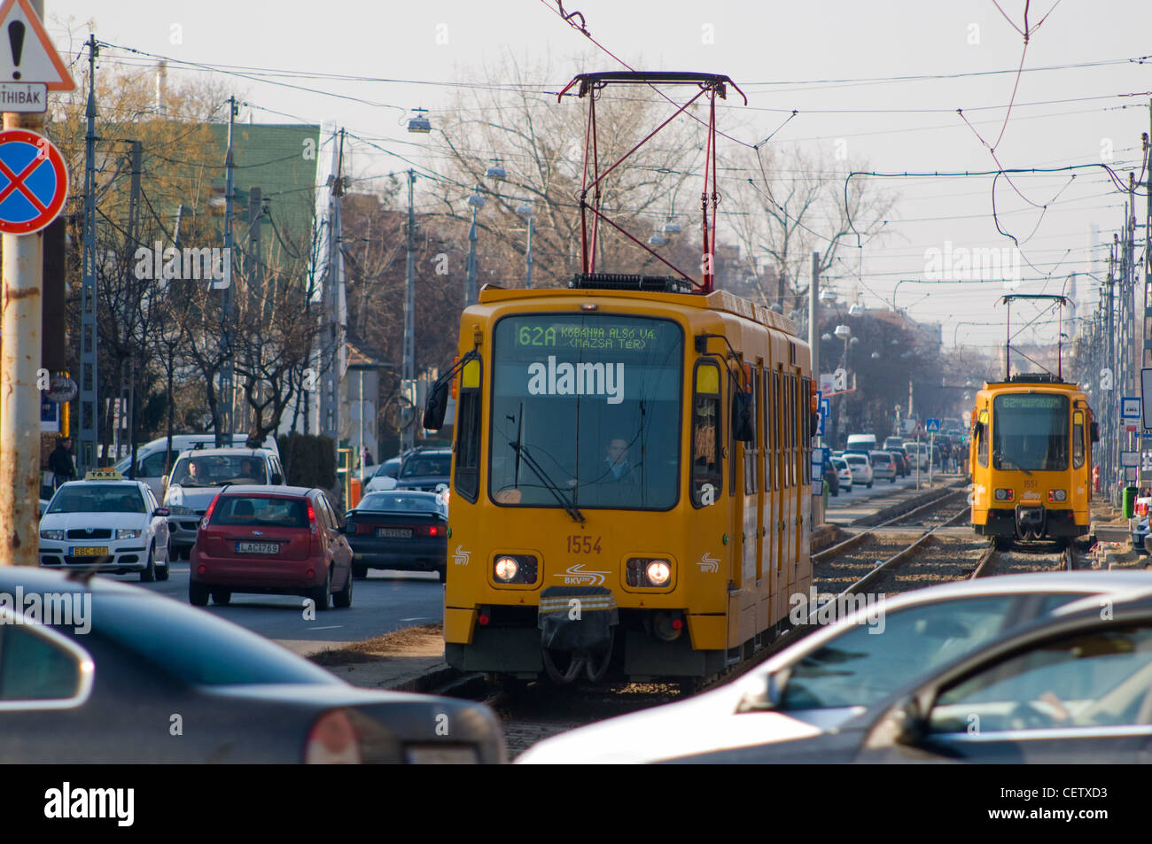Trams and traffic on the street at rush hour, Budapest, Hungary Stock ...