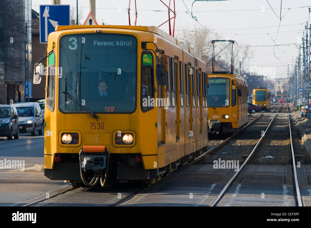 Trams line up at rush hour. Budapest, Hungary Stock Photo - Alamy