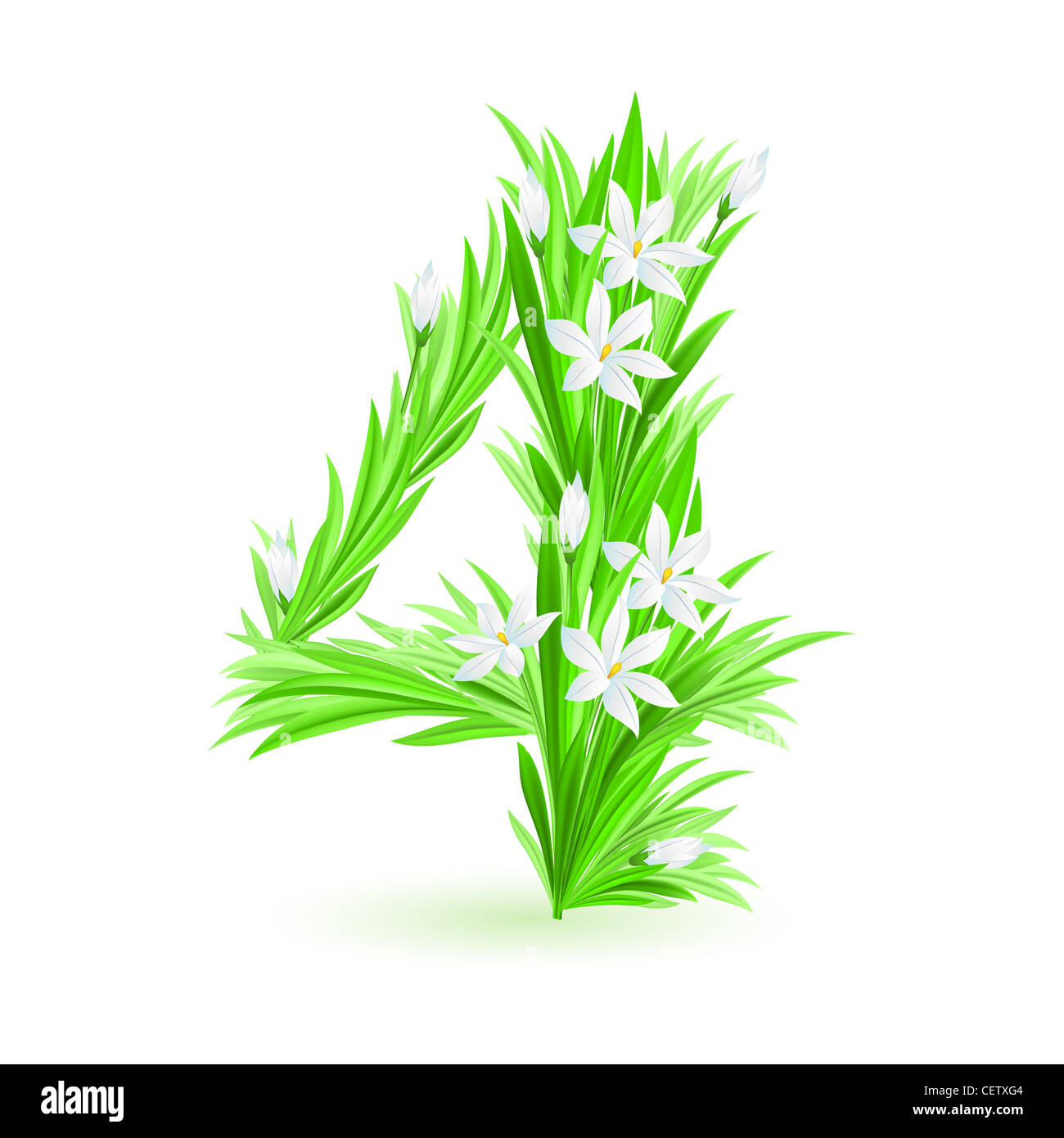 One alphabet symbol of spring flowers - digit four. Illustration on ...