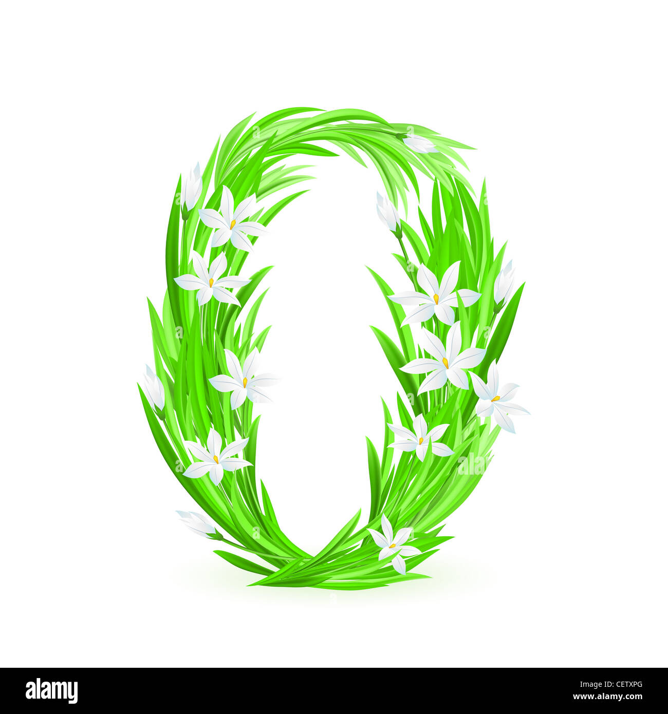 One alphabet symbol of spring flowers - digit zero. Illustration on ...