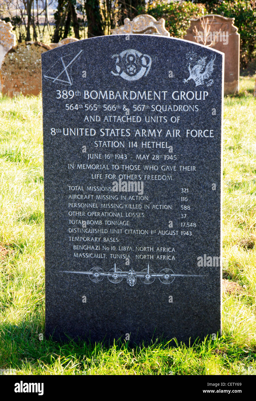 War Memarial to the USAAF 389th Bombardment Group in the churchyard at ...