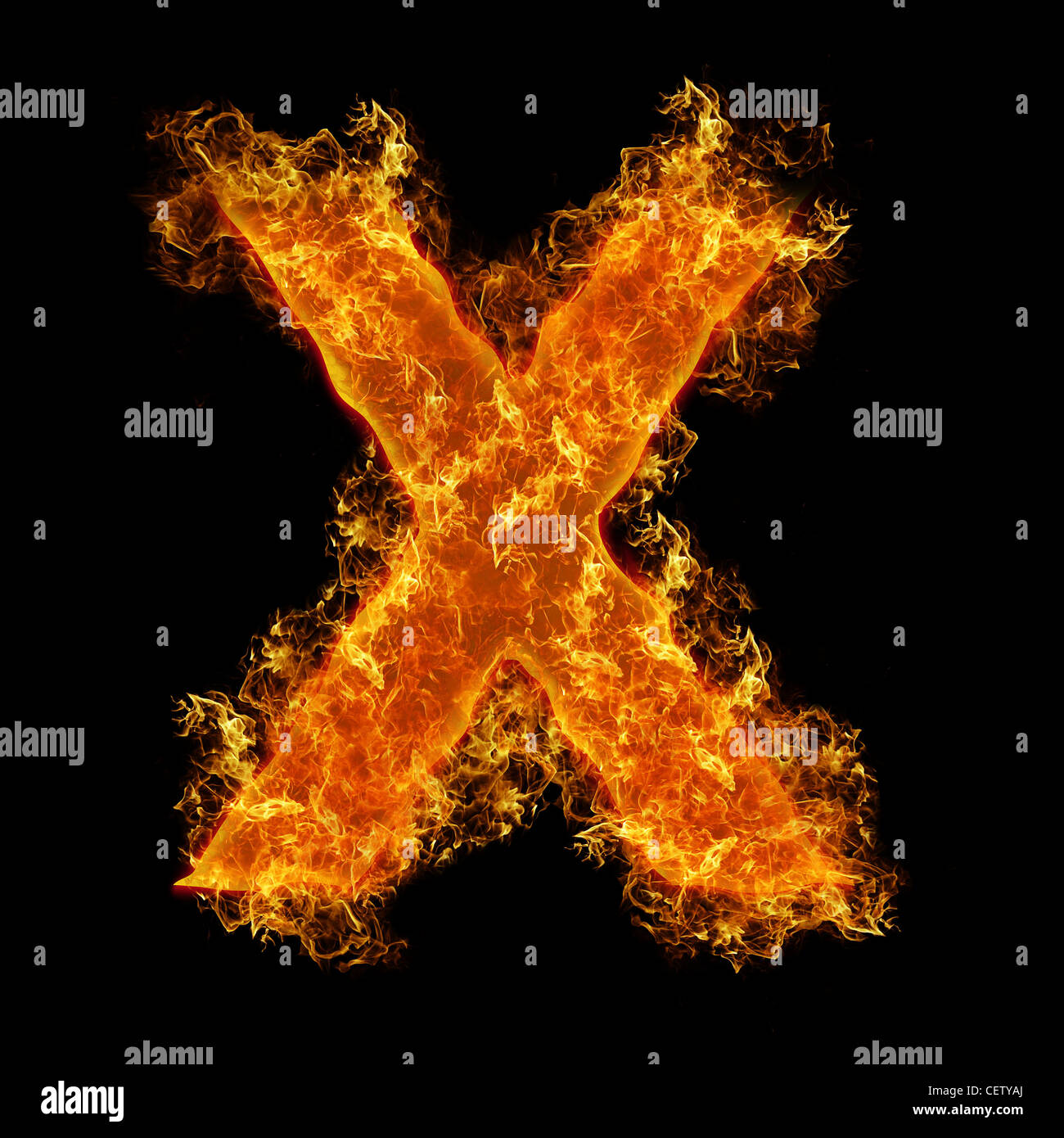 Fire letter X on a black background Stock Photo - Alamy