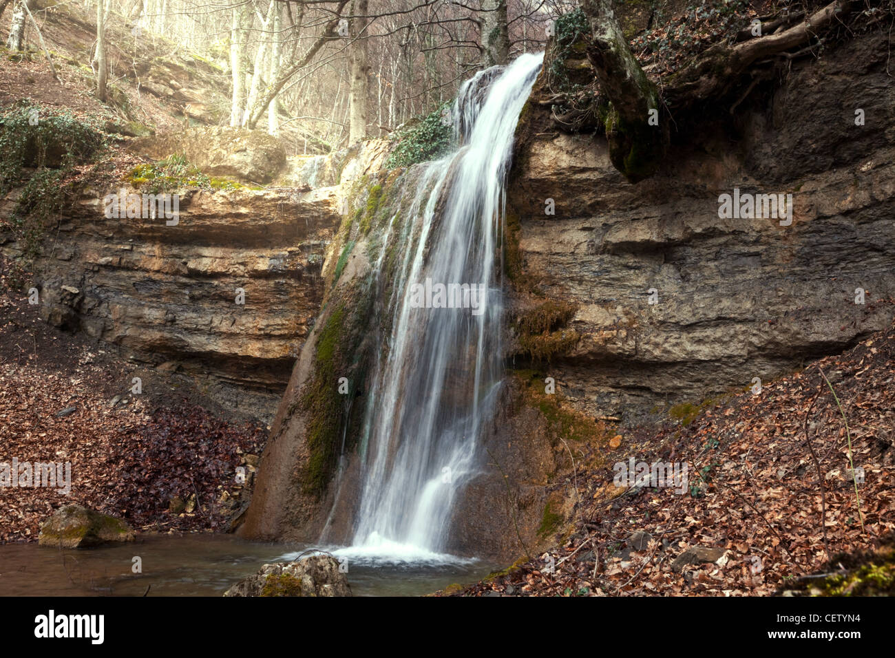 Small waterfall in Crimean forest ,Sotera creek Stock Photo - Alamy